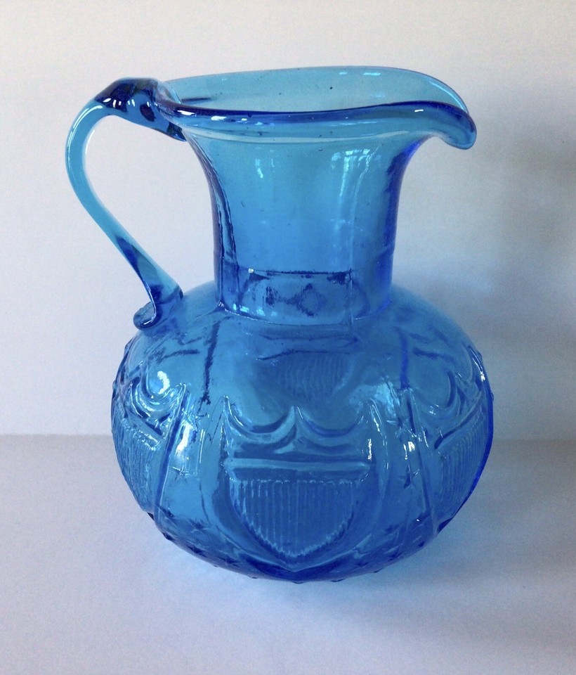 VTG CLEVENGER BROS. BLUE GLASS PITCHER “Shield & Stars” | eBay