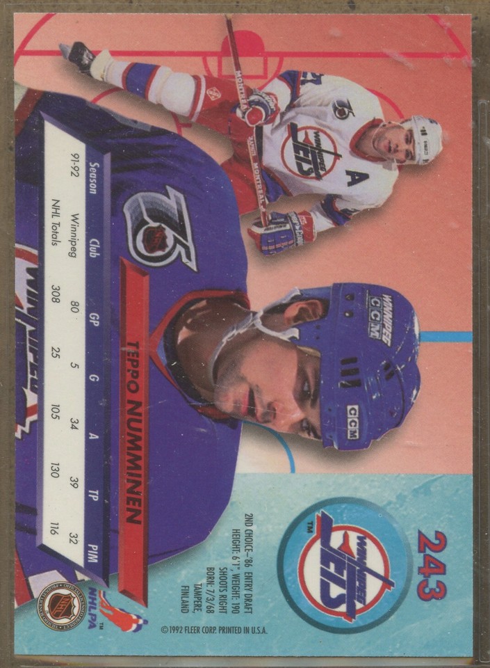 1992-93 Fleer Ultra #243 Teppo Numminen Winnipeg Jets | eBay