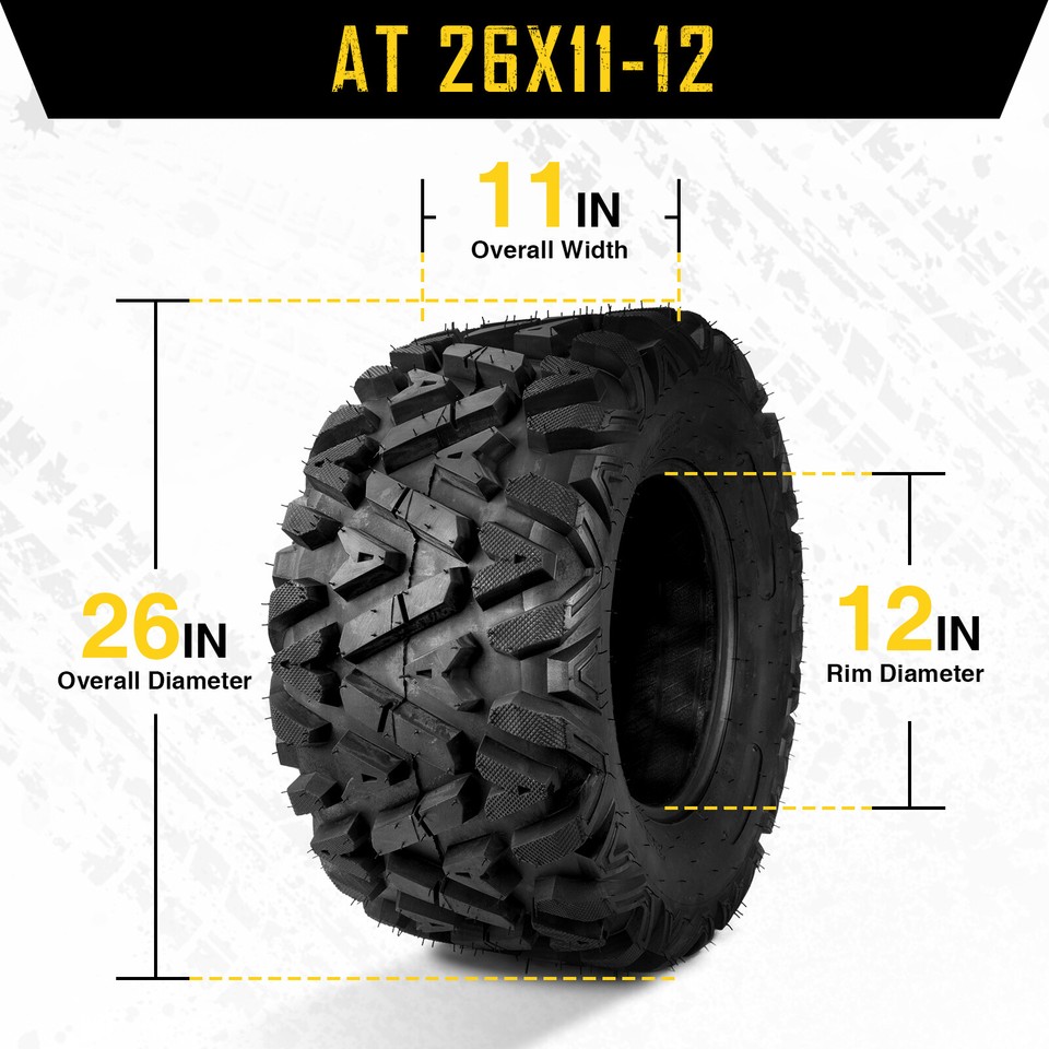 Set 4 26x9-12 6 Ply ATV Tires 26x11-12 UTV Mud Heavy Duty Tubeless All ...