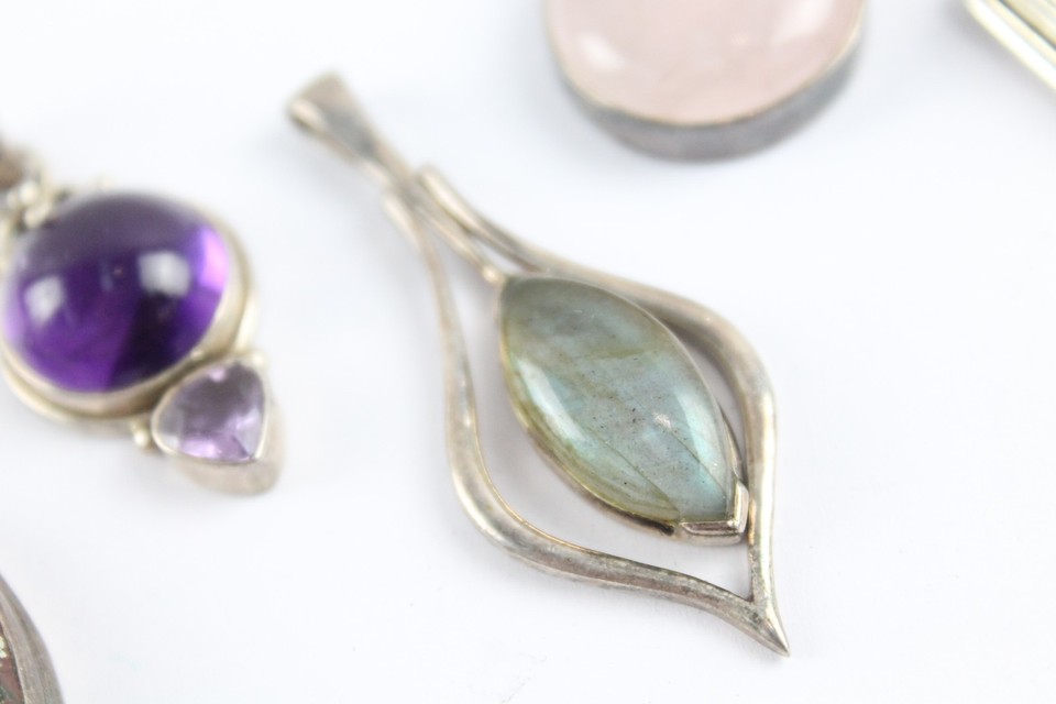 Sterling Silver Pendants Stone Set Labradorite Moonstone Amethyst x 5 ...