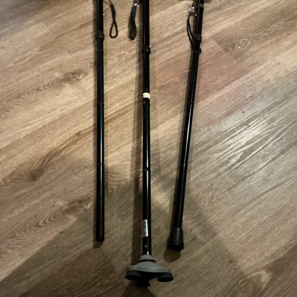 Black Aluminum Adjustable Collapsible Walking Cane Set for Adult Senior ...