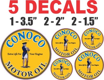 5 Round Conoco Motor Oil Vinyl Decals | eBay