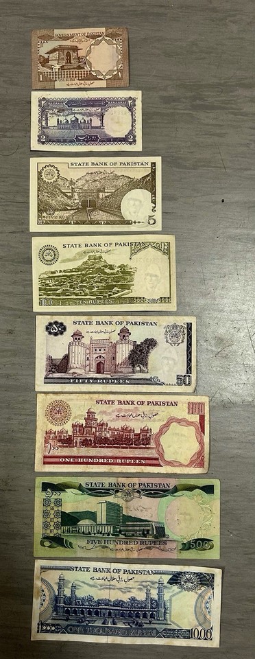 Original , Pakistani Bank Notes Includes Pkr 1,2,5,10,50,100,500,1000 ...