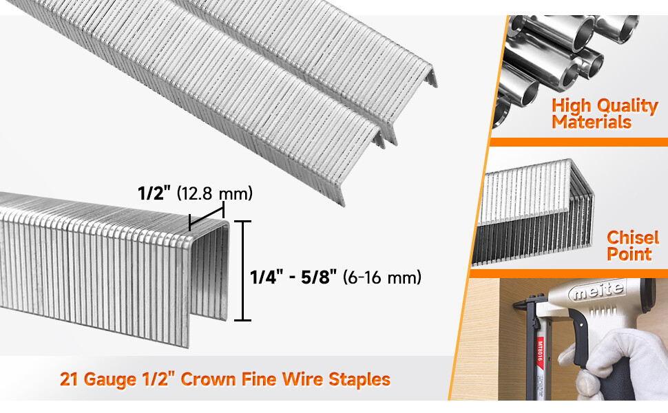 Meite 21GA 1/2-In Crown Upholstery Staples 80 Type 1/4" to 5/8" Staple ...