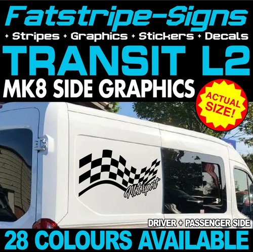 to fit FORD TRANSIT MK8 L2 MWB MOTORSPORT FLAG GRAPHICS STICKERS CAMPER ...