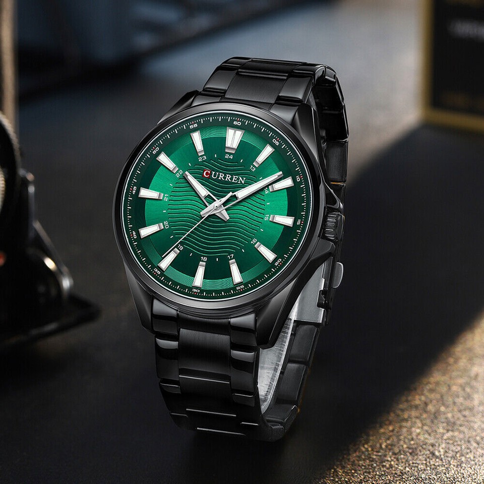 CURREN Men Brand Watch Steel Green Dial Boys Watches Male Business ...