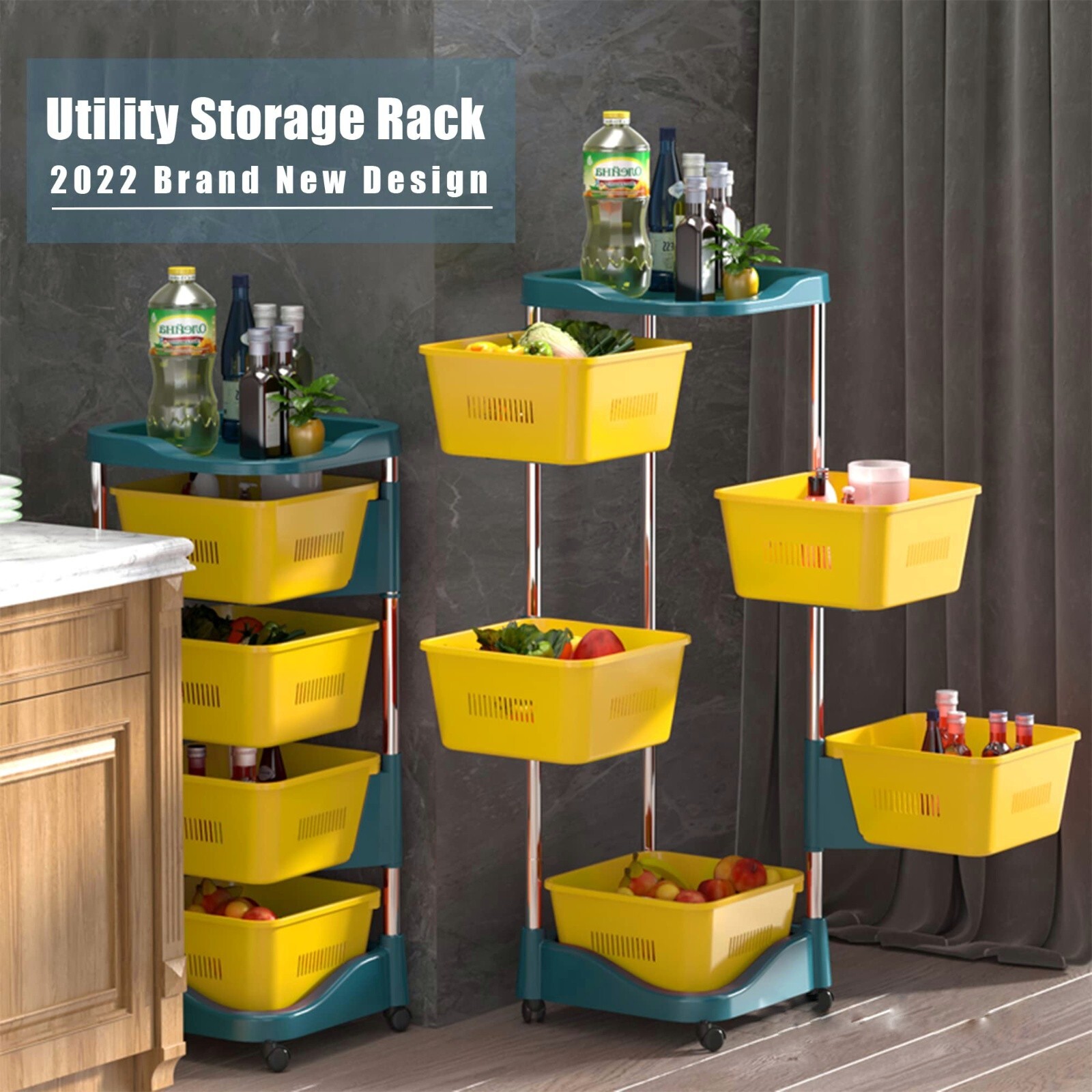 4Layer Rotatable Fruit Storage Basket Stand Kitchen Vegetable Fruits ...