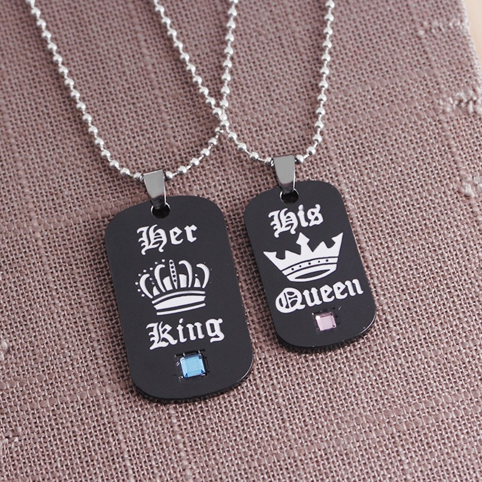 2 Pcs Jewellery Necklace Matching Jewelry for Couples Crown Pendant and ...