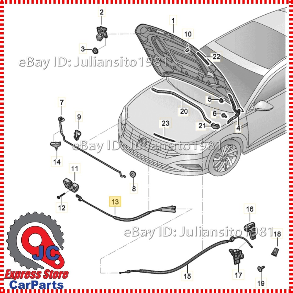 17B823531 VOLKSWAGEN GENUINE OEM JETTA HOOD RELEASE CABLE LID LATCH | eBay