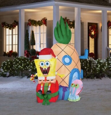 7' GEMMY SPONGEBOB SQUAREPANTS PINEAPPLE HOUSE Airblown Lighted Yard ...