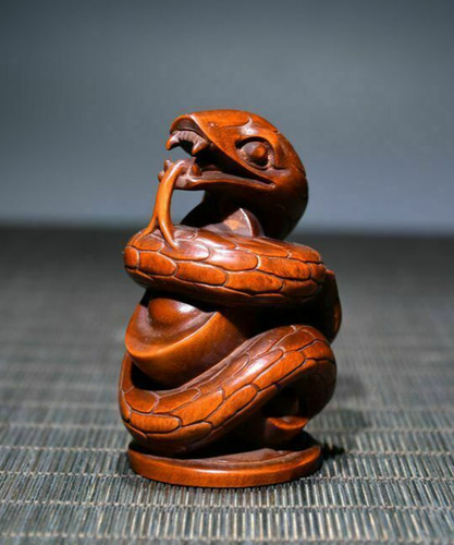 Rare Chinese Wooden Boxwood Carving Exquisite Snake Statue Collection ...