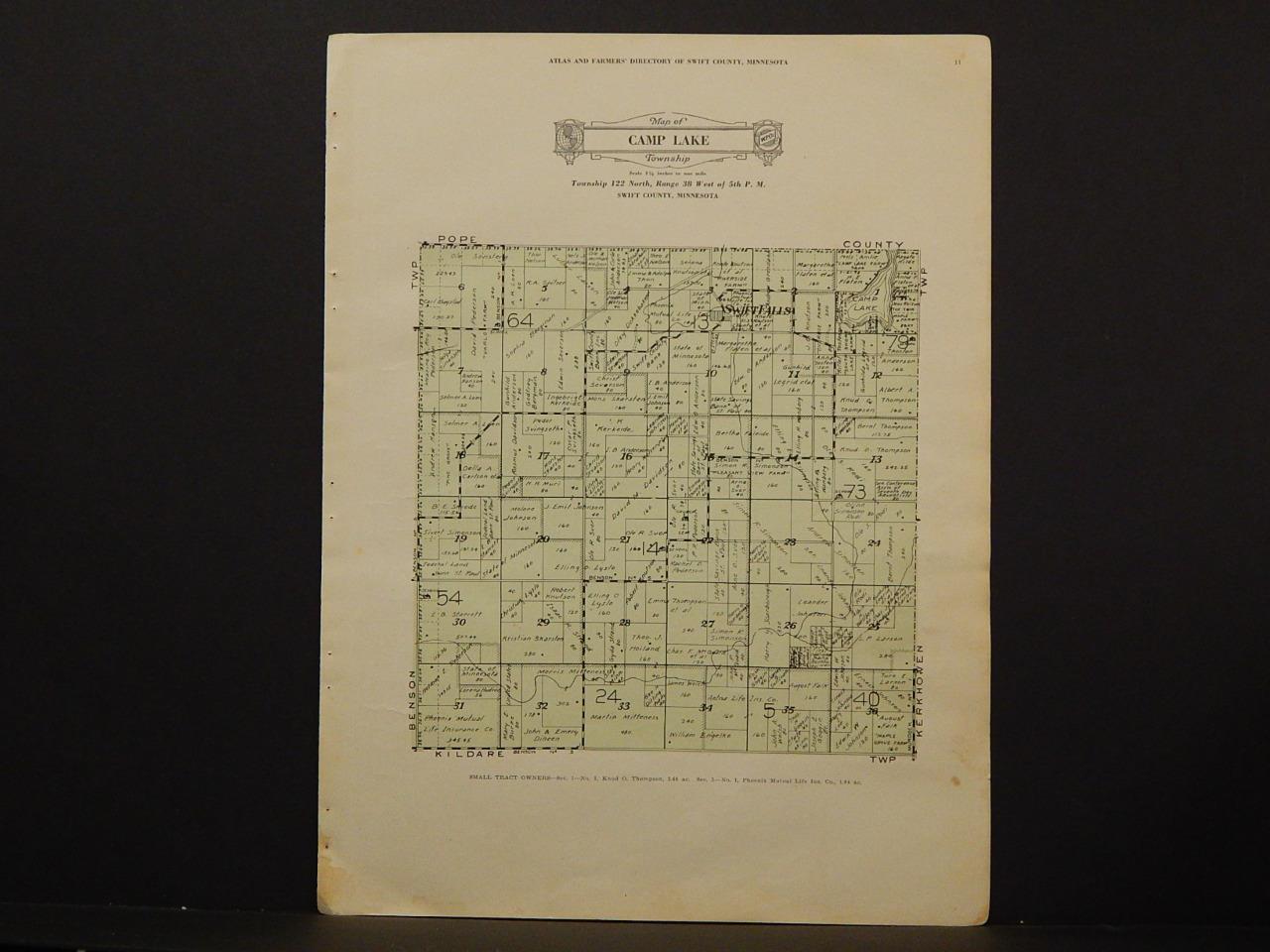 Minnesota Swift County Map Camp Lake Township 1931 Y6#67 | eBay