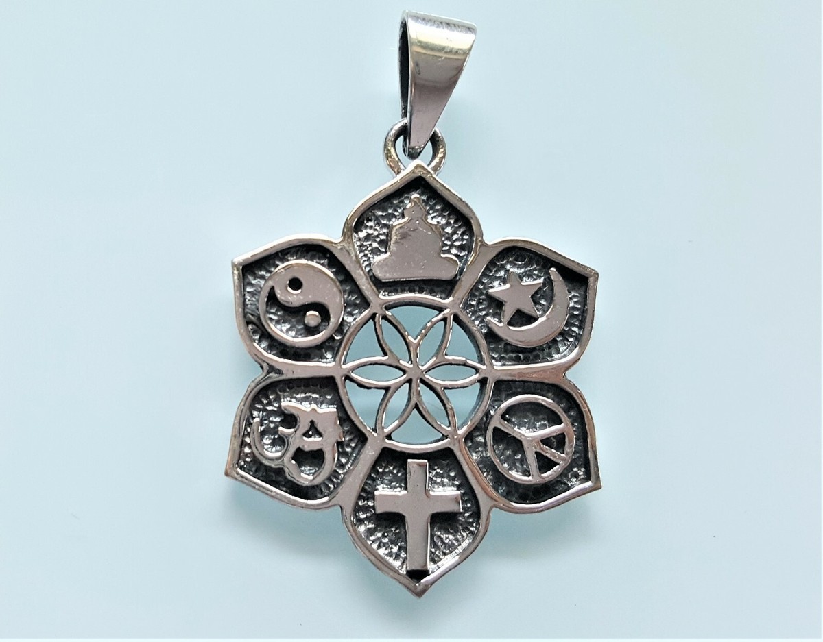 Yin Yang Cross Necklace Sacred Symbols Pendant 925 Sterling Silver