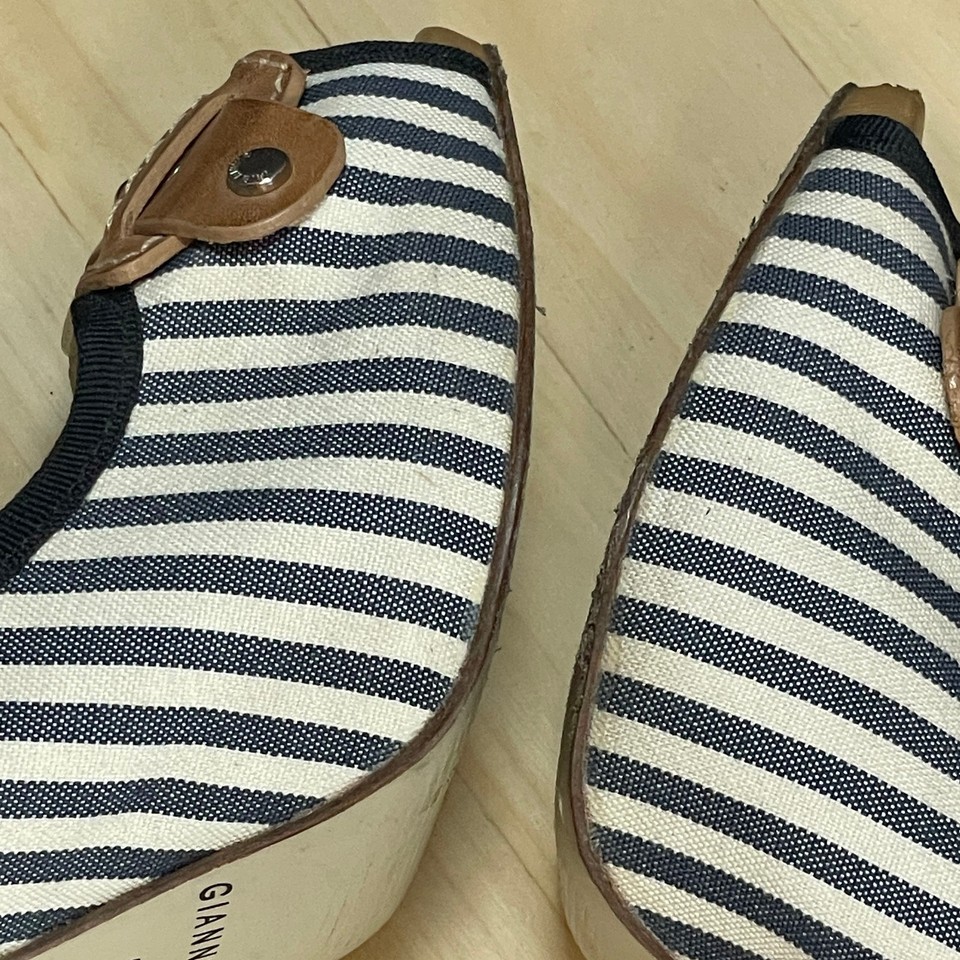 Gianni Bini Pump Heel W 9 Navy White Stripe Peep Toe Stiletto Heel ...
