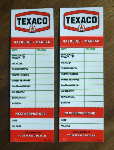 Pair Texaco Oil Change Label Sticker Replica Door Jamb Collectible Rod ...