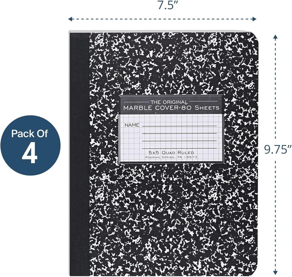 Graph Ruled Hard Cover Composition Book, 4 Pack, 9.75" X 7.5" 80 | eBay