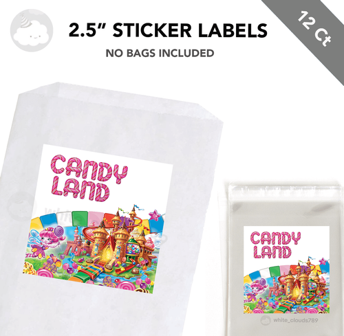 12 Candy land 2.5" Sticker Labels for Bag Treat Box Birthday Party ...