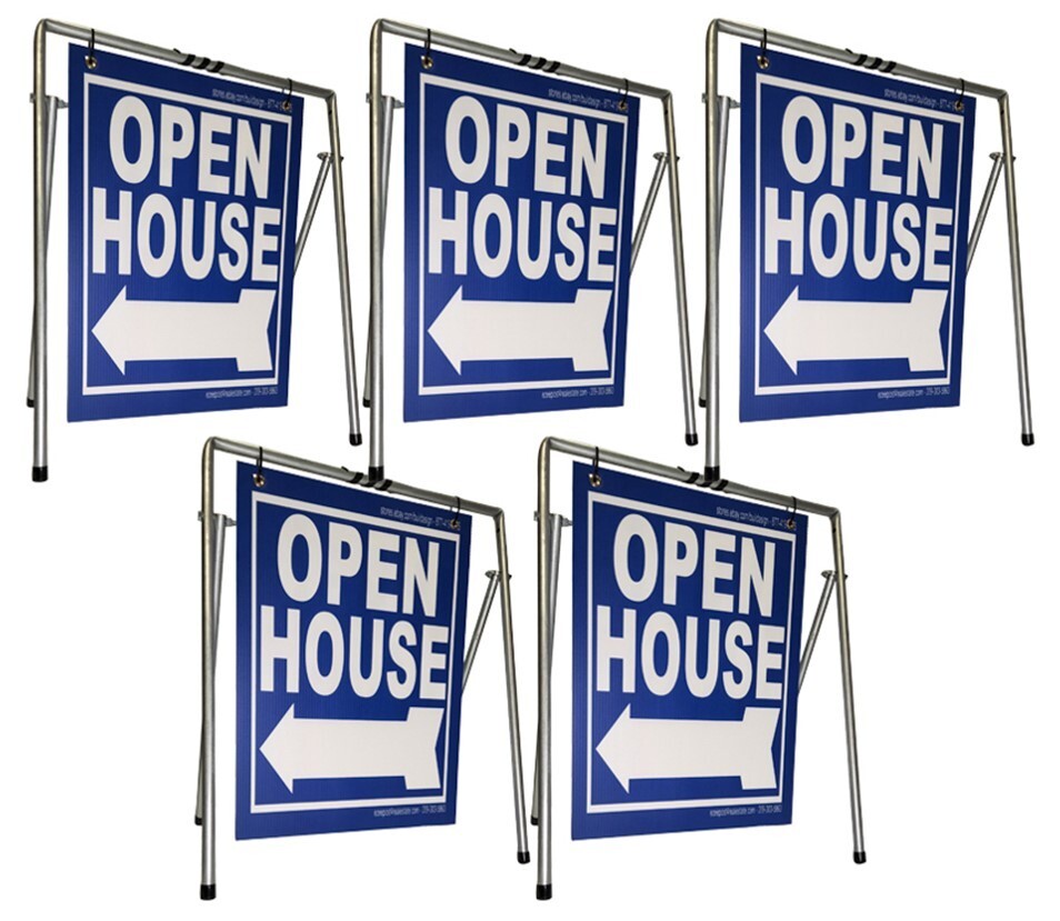 Real Estate Open House Sign Kit Metal A-Frame 5 Pack Blue Swinger | eBay