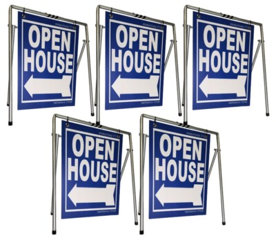 Real Estate Open House Sign Kit Metal A-Frame 5 Pack Blue Swinger | eBay