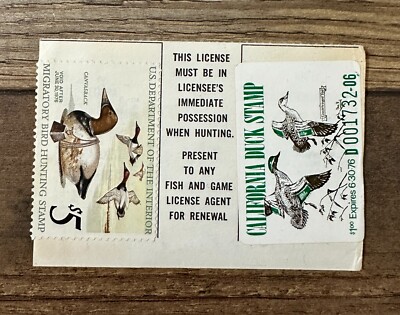 #RW42 1975 - State Federal Duck Stamp ***CALIFORNIA*** Hunting Permit ...