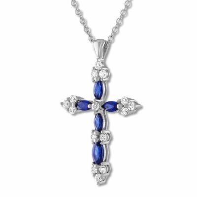 925 Sterling Silver CZ Color Cross Charm Pendant Necklace Chain Cross ...