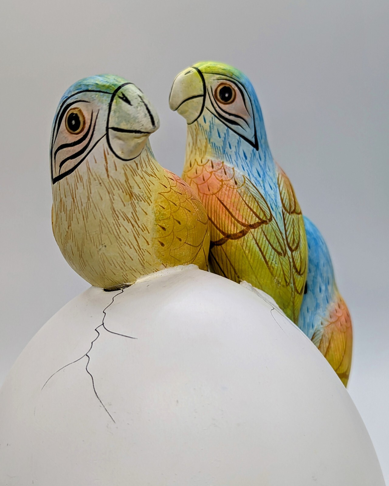 Vtg Mexican Ceramic Hatching Egg with 3 Parrots Signed Teodoro ...