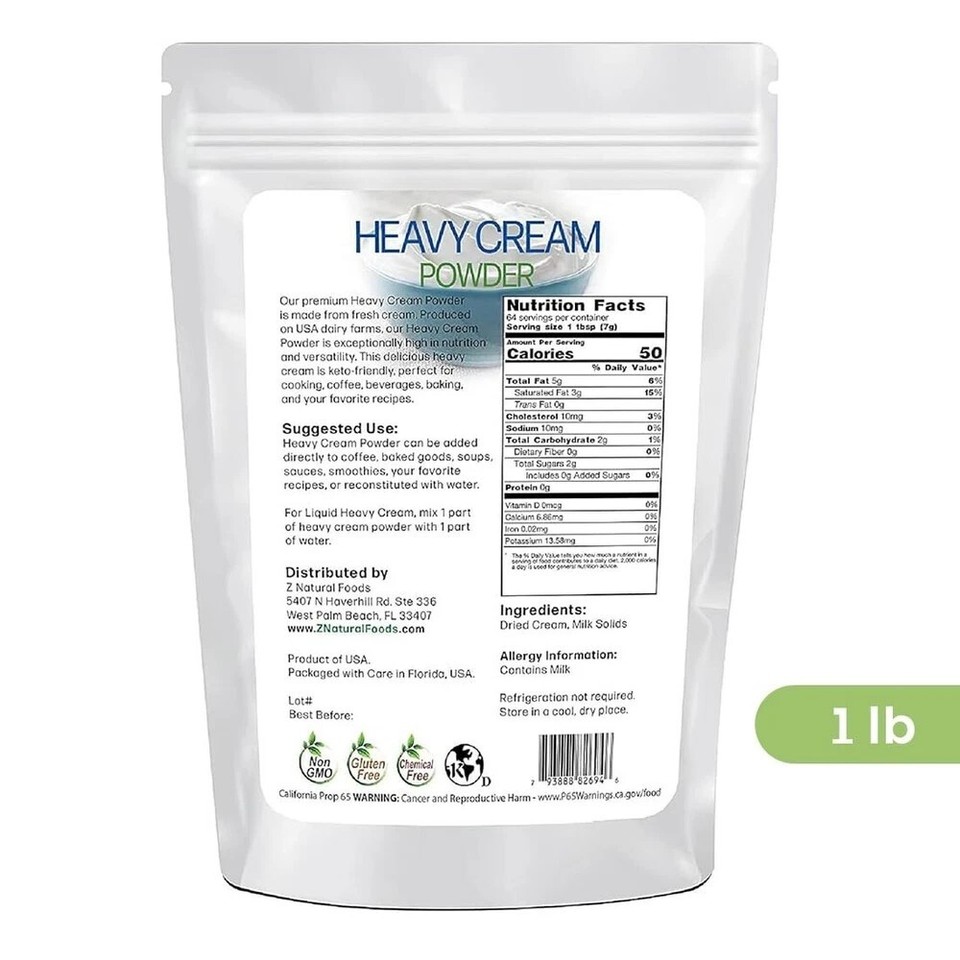 Z Natural Foods Heavy Cream Powder - Nutrient-Dense, Delicious Powdered ...