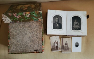 Antique Album 1800’s With Forty + Tintypes And Cabinet Photos RARE Tin ...