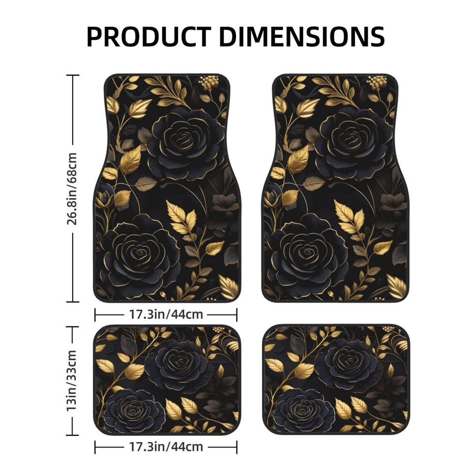 Artistic Fabric Car Floor Mats-Non-Slip Rubber Backing,Golden Flower ...