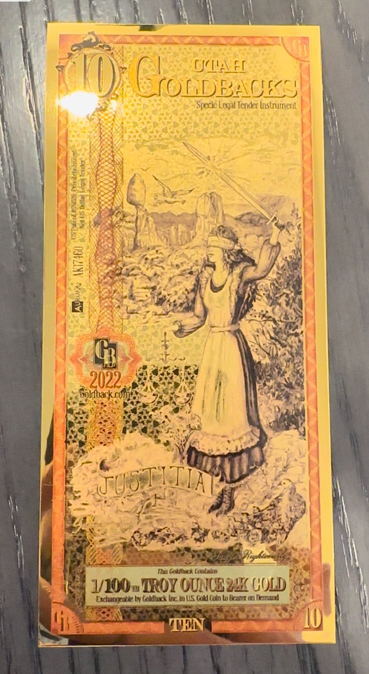 10 Utah Goldback 1/100 oz 24K Pure Gold Aurum Gold Foil Note - IN STOCK ...
