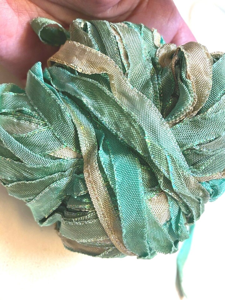 vintage curly ribbon hand dyed 1/4" rayon luminescent edge 3yds made in ...