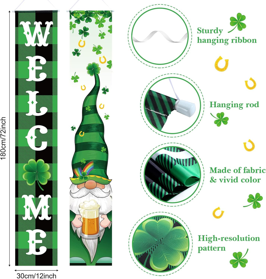 St. Patrick'S Day Gnomes Banner Decorations Saint Patty'S Day Porch ...