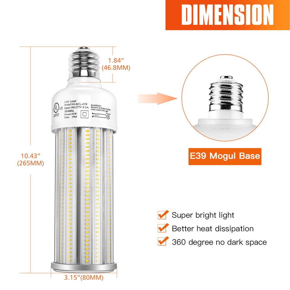 LED Corn Light Bulb 45W Equivalent 175W MH HPS Home Street Parking Lot ...