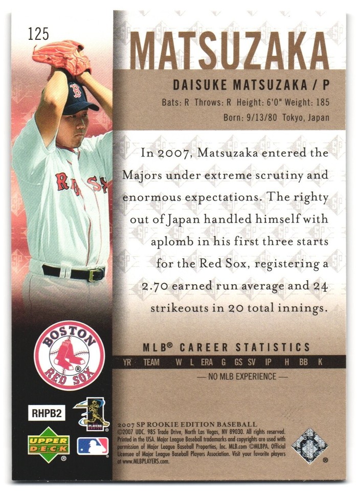Daisuke Matsuzaka 2007 SP Rookie Edition Card #125 | eBay