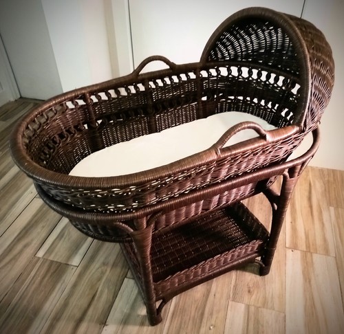 Wicker Bassinet/Cradle/Crib Pottery Barn Brown w/ Stand & Mattress ...