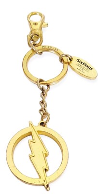 Six Flags The Flash DC Comics Keychain Goldtone Metal Lightening Bolt ...