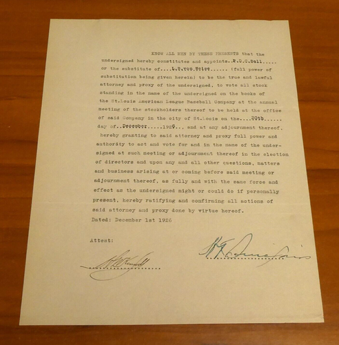 St. Louis Browns Letter Signed by Harry Ford Sinclair Authorizing Phil ...