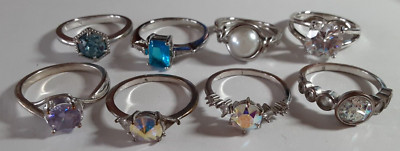 Costume Rings / Women's / Silver Tone / Fake Stones / Set of 8 / #2 | eBay