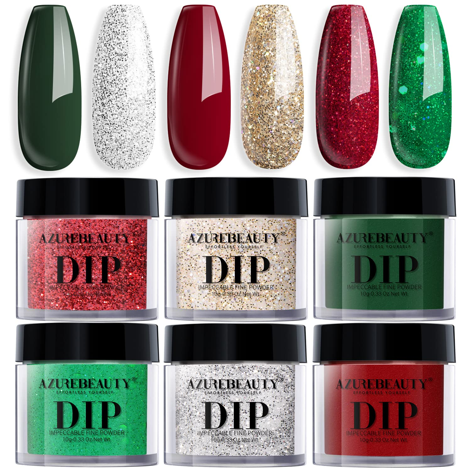 Dip Powder Nail Set, 6 Colors Glitter Red Green Silver Gold Nail ...