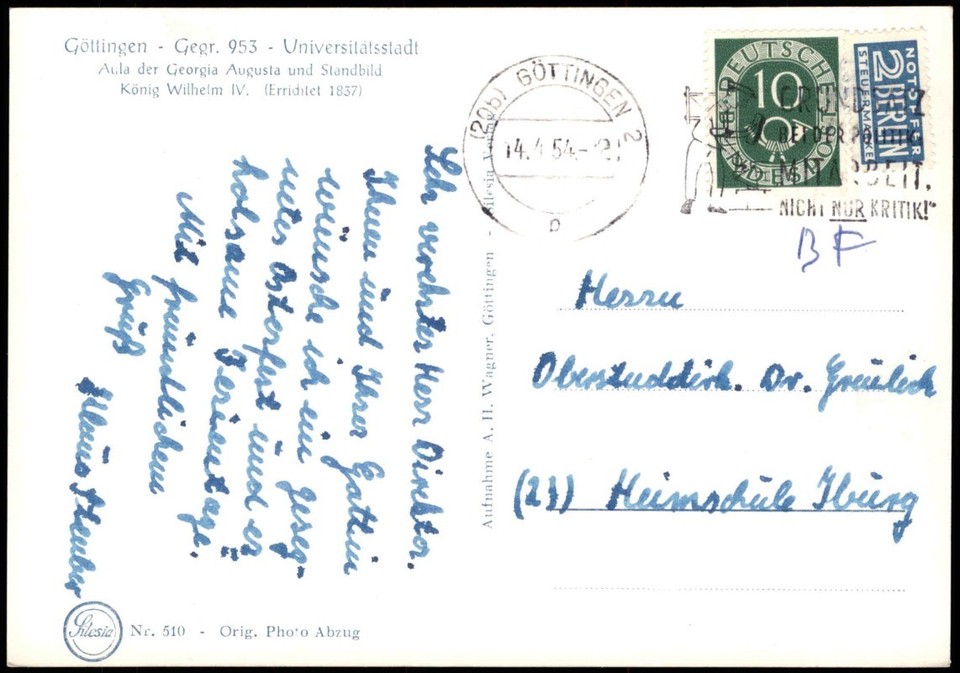 Göttingen Aula Georgia Augusta Standbild König Wilhelm IV., davor VW Käfer 1954 | eBay.de