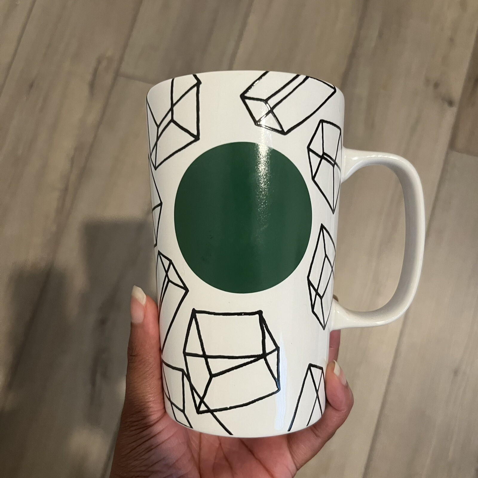 Starbucks Coffee Mug 2014 Green Dot Collection Geometric Cubes 16 oz ...