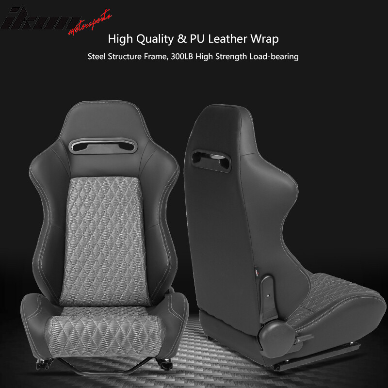 Universal Pair Reclinable Racing Seats + Dual Sliders Shinny Mesh ...