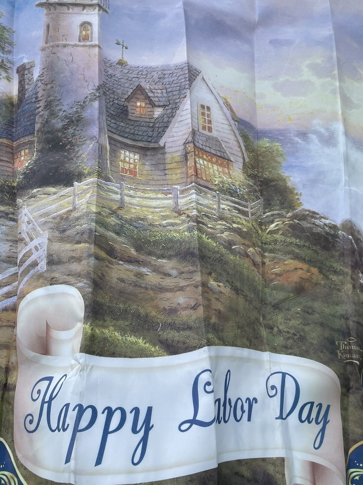 NEW THOMAS KINCADE GLAD TIDINGS FLAG=HAPPY LABOR DAY & CERTIFICATE ...