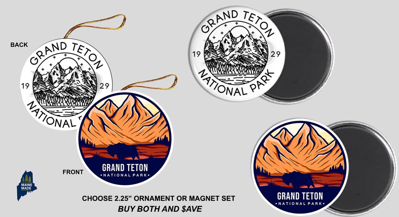 GRAND TETON NATIONAL PARK - Ornament / Magnet Set Collectible Vacation ...