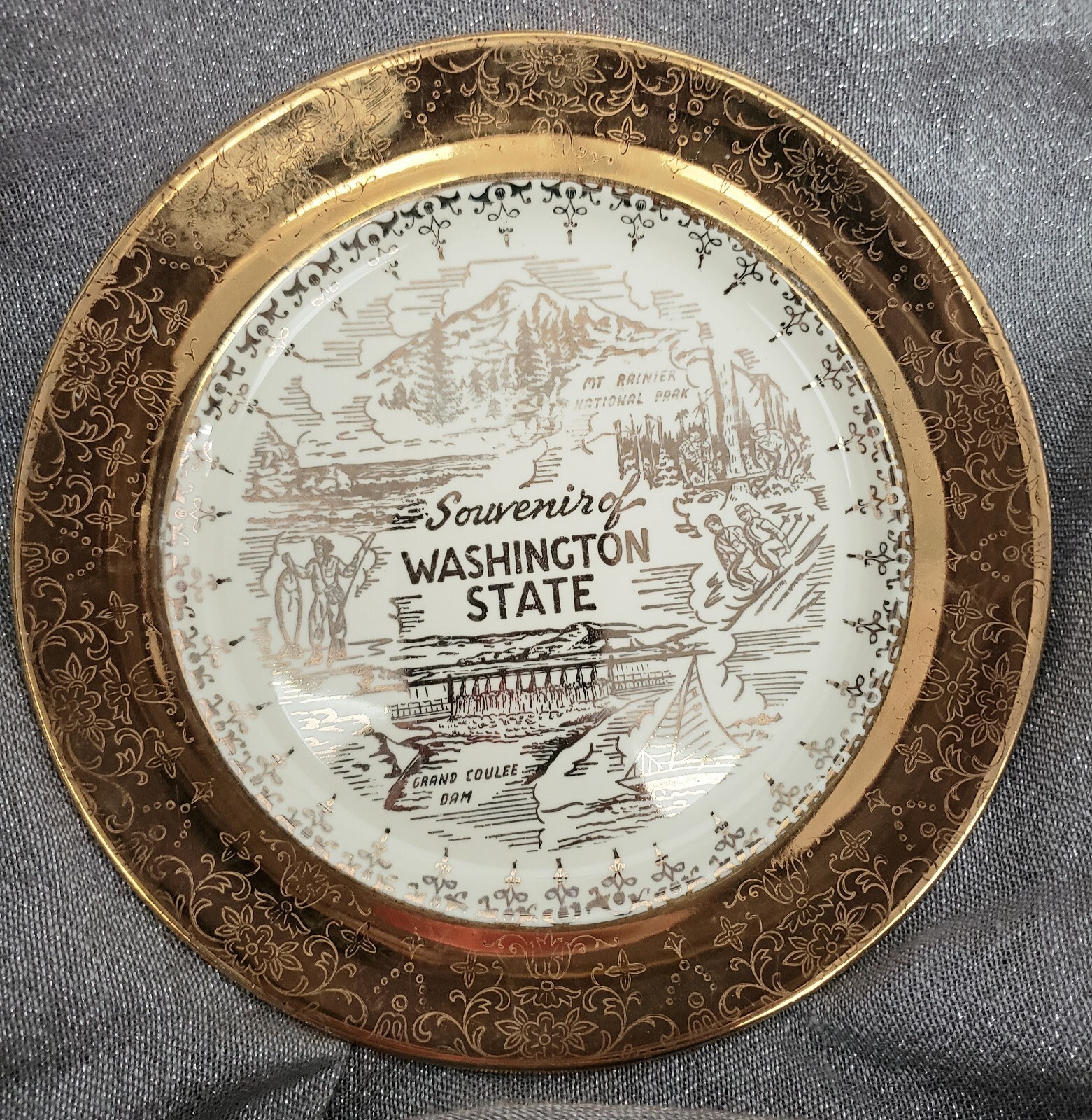 Vintage Crest-O-Gold "Souvenir of Washington State" Plate 9" 22 K Gold ...