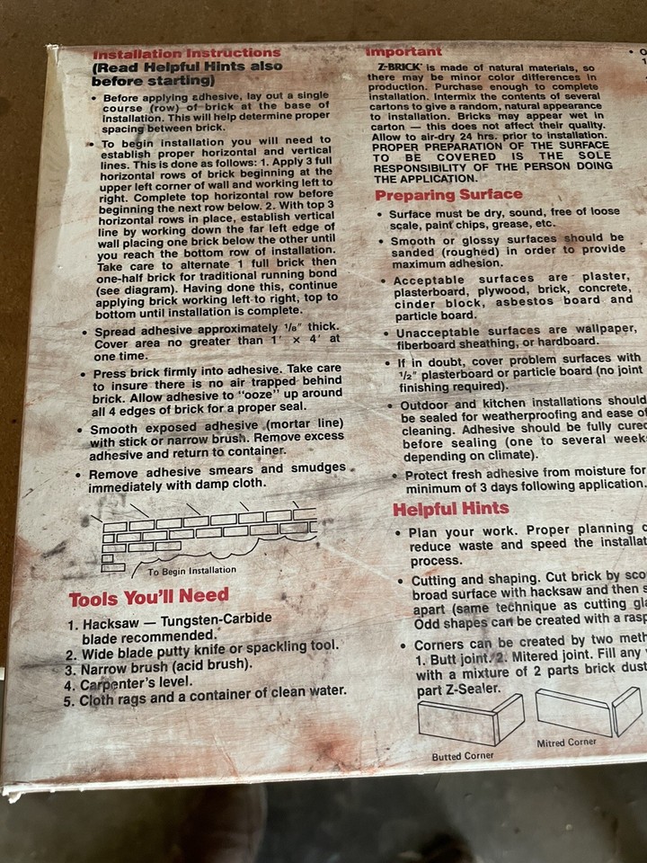 Z-Brick Inca Facing Brick 20 Bricks Covers Over 4 Sq Ft Sealed Box Red ...