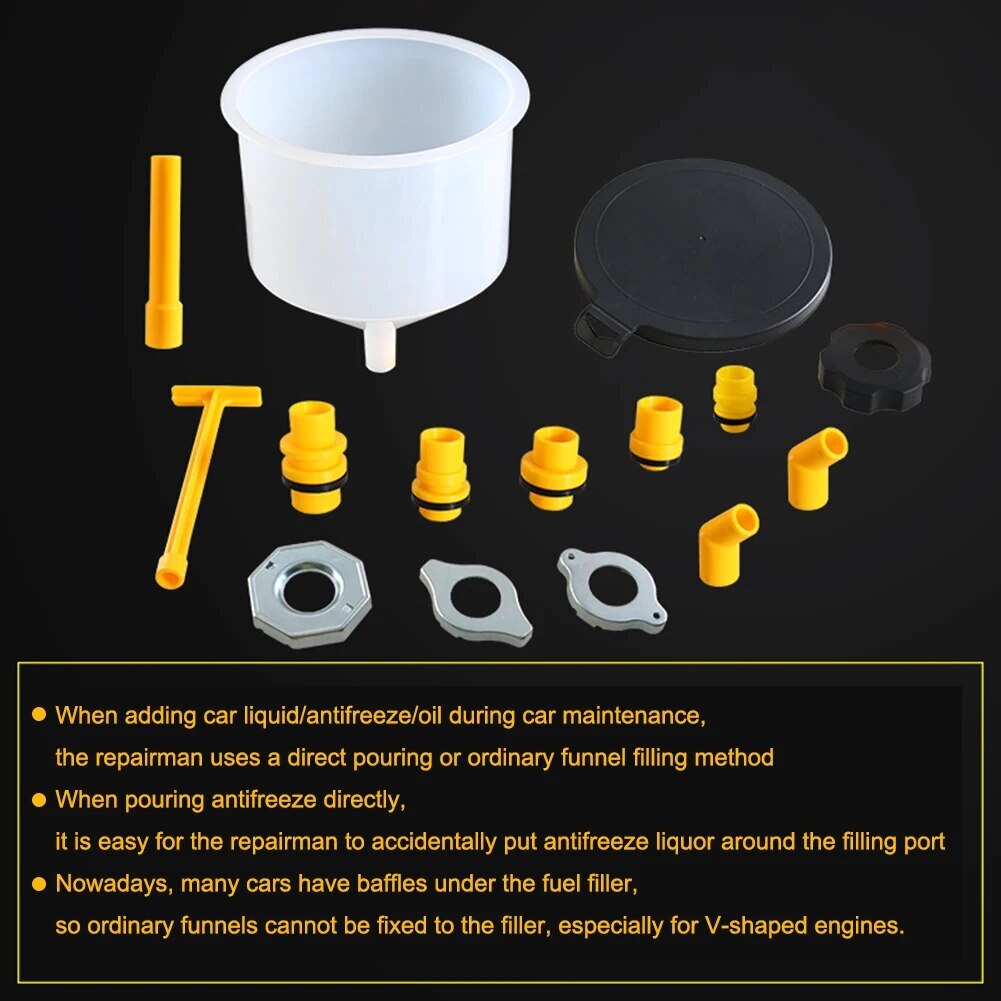 Spill Proof Radiator Coolant Filling Funnel Kit 15-pcs Cooling System ...