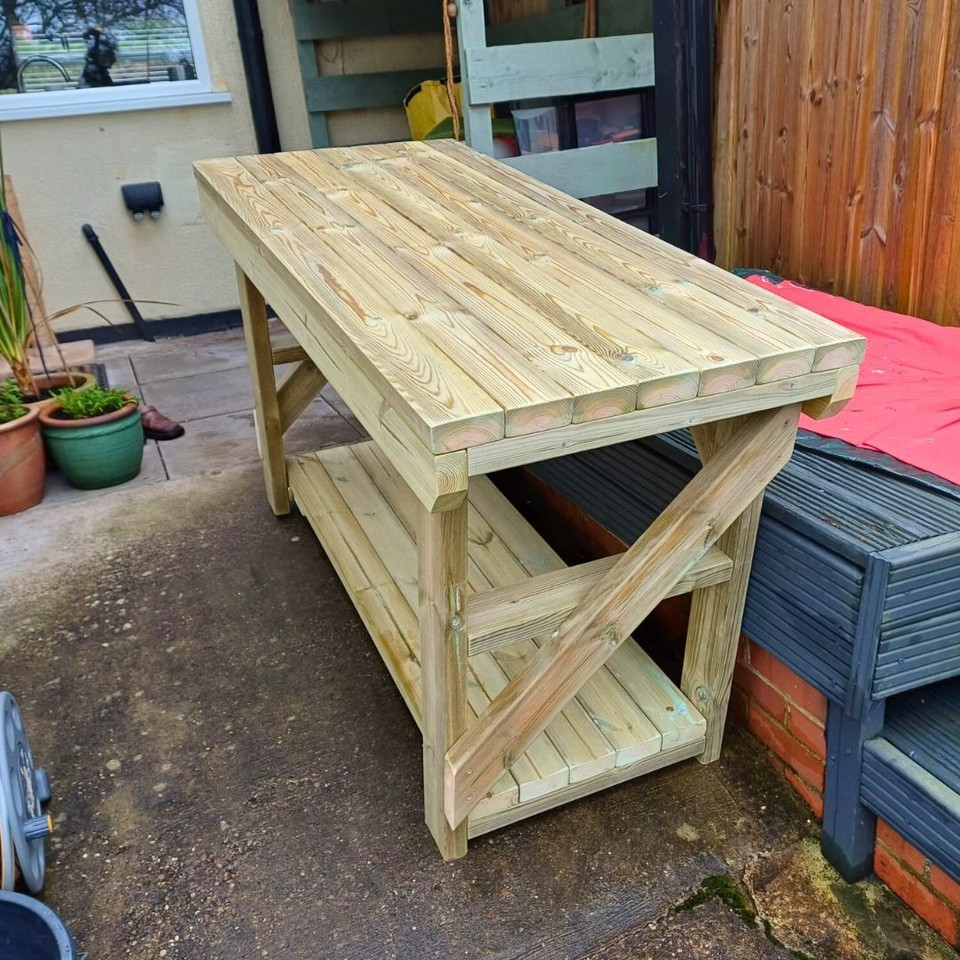 Indoor/Outdoor Wooden Workbench. Garden Work Table. BBQ/Pizza oven ...