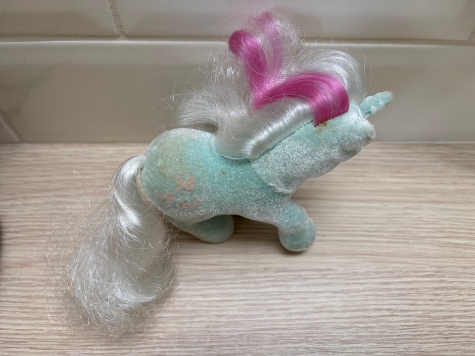 So Soft Fifi My Little Pony Vintage G1 Unicorn Blue Pink Flocked Horse ...