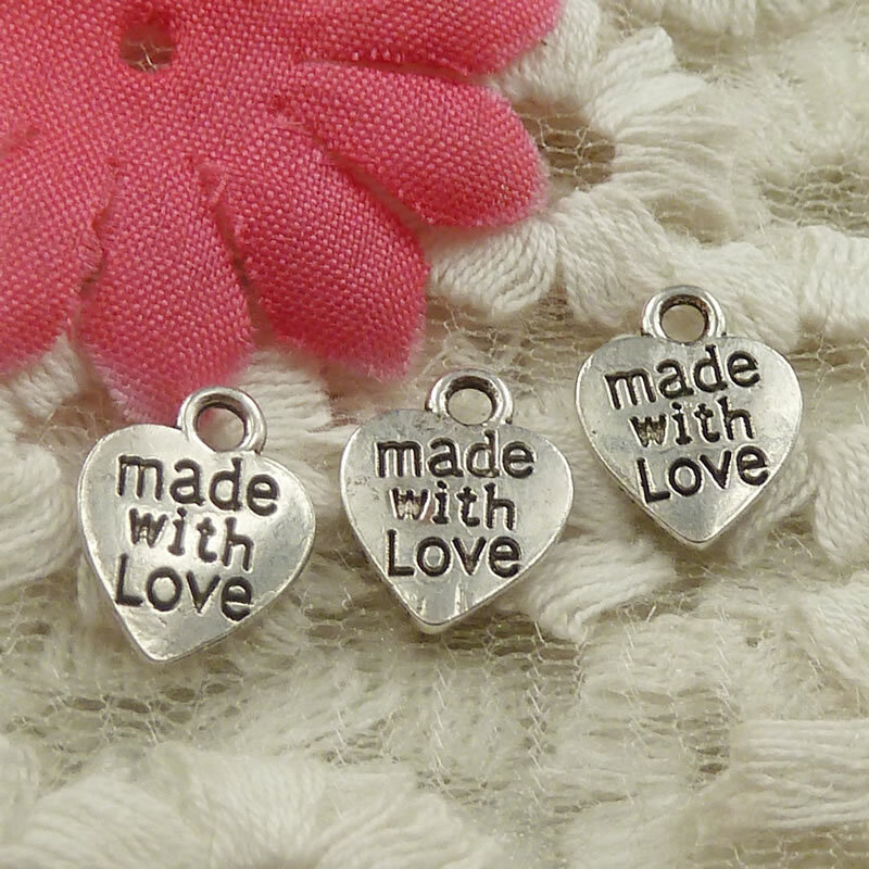 Free Ship 140 pcs Antique silver made with love heart charms 12x10mm H ...